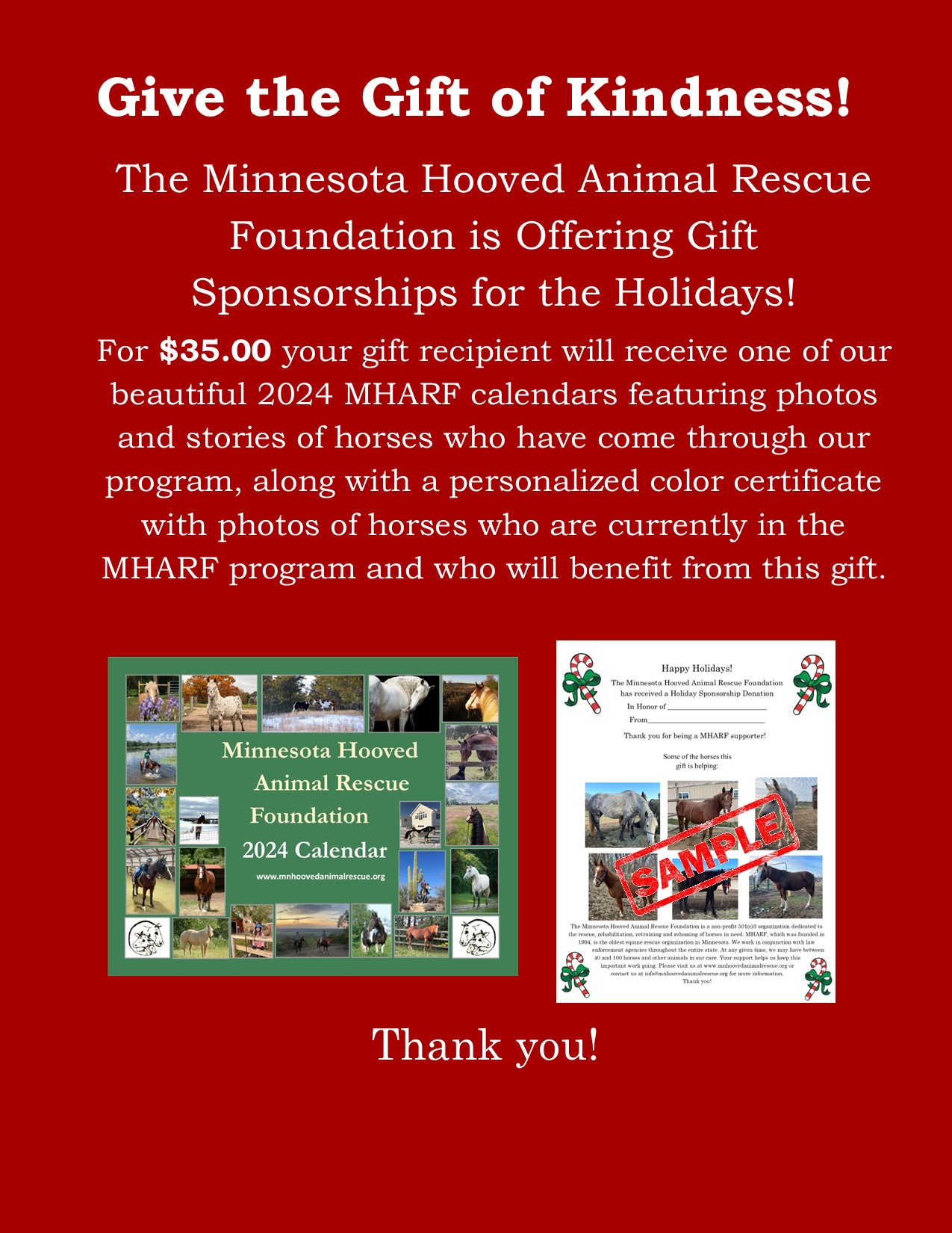 sponsorship poster 2023 holiday - Minnesota Hooved Animal Rescue Foundation
